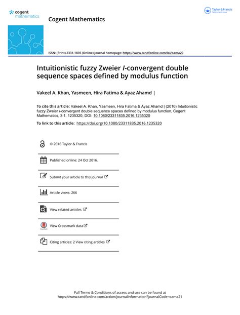 pdf intuitionistic fuzzy zweier i convergent double sequence spaces defined by modulus function