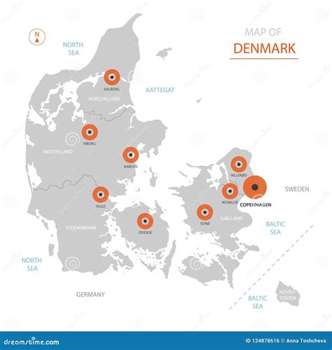 Mapa De Dinamarca Con Divisiones Administrativas Ilustración del Vector
