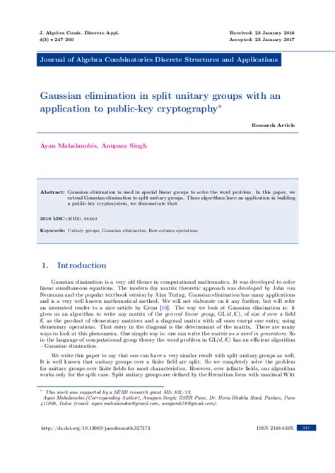 pdf gaussian elimination in split unitary groups with an application to public key