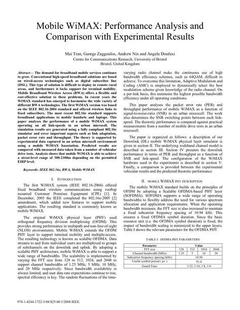 pdf mobile wimax performance analysis and comparison with experimental results