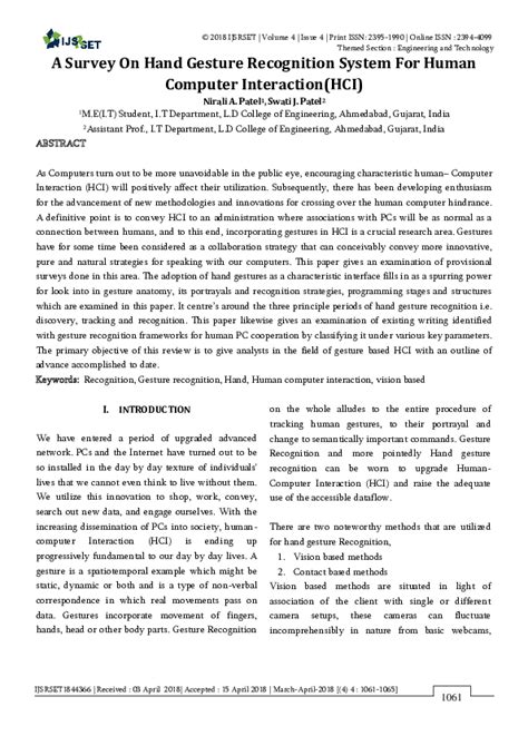 pdf a survey on hand gesture recognition system for human computer interaction hci