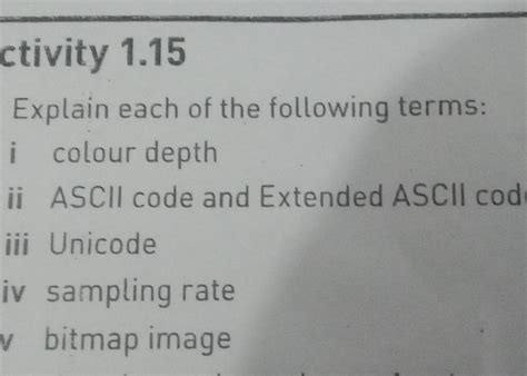 Activity Explain Each Of The Following Terms I Colour Depth Ii