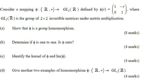 solved consider a mapping phi r gl2 r defined by