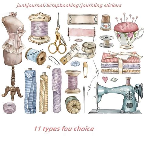 Temu1 Pack Sewing Series Junkjournal Sticker Scrapbooking Stickers