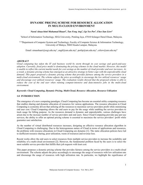 pdf dynamic pricing scheme for resource allocation in multi cloud environment