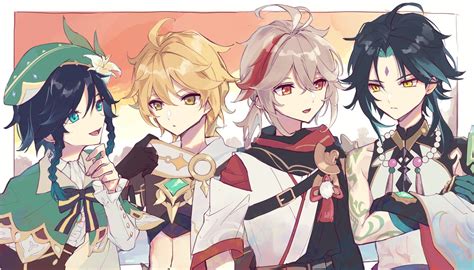 Aether Venti Xiao And Kaedehara Kazuha Genshin Impact Drawn By