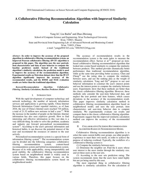 pdf a collaborative filtering recommendation algorithm with improved similarity calculation