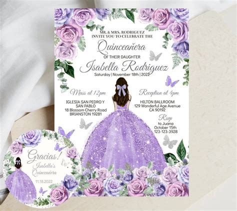 Invitación a Quinceañera Plantilla Editable Rosa Púrpura Etsy México