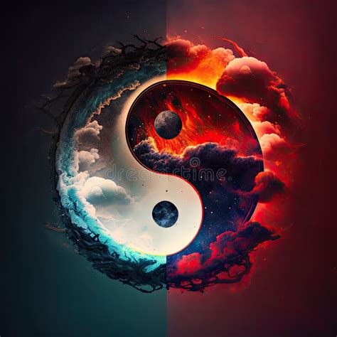 Yin Yang Harmony Symbol Made Of Natural Elements Fire Water Ying Yang