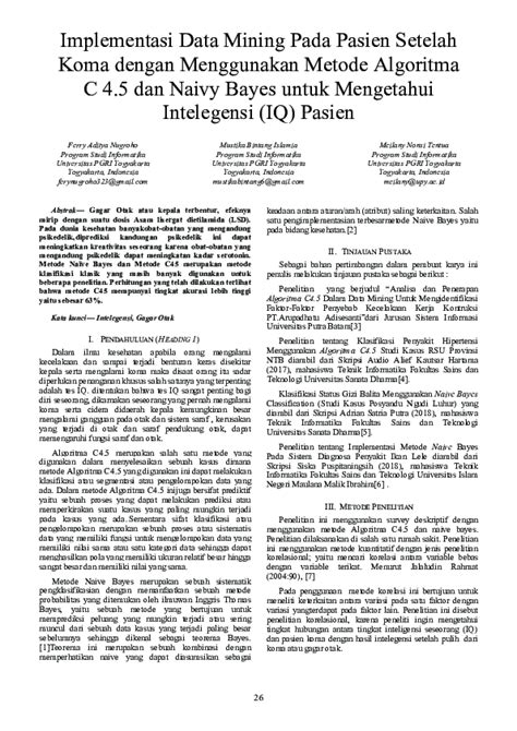 pdf implementasi data mining pada pasien setelah koma dengan menggunakan metode algoritma c 4