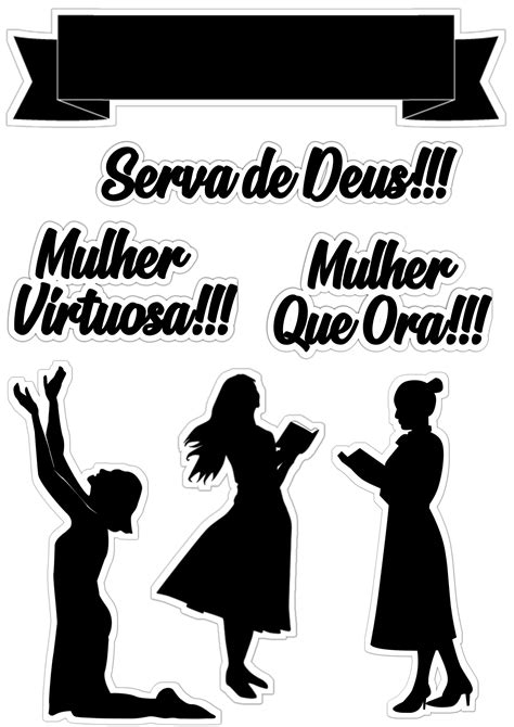Topper de bolo Mulher Cristã Worship quotes Silhouette art Paper