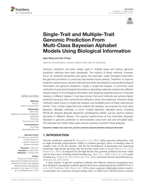 pdf single trait and multiple trait genomic prediction from multi class bayesian alphabet
