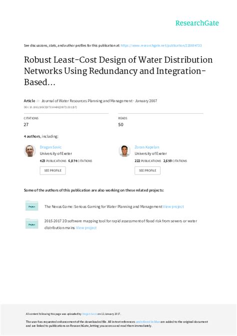 pdf robust least cost design of water distribution networks using redundancy and integration