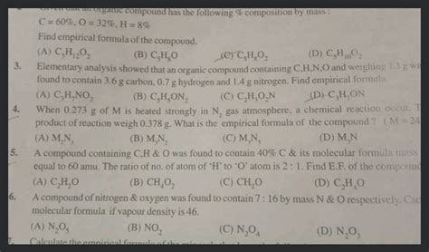 Elemental Analysis Of An Organic Compound Containing C H N And O And Weig