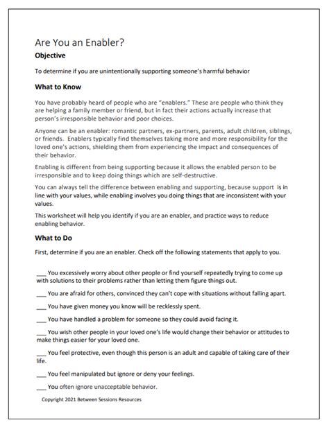Are You An Enabler Worksheet Worksheets Library