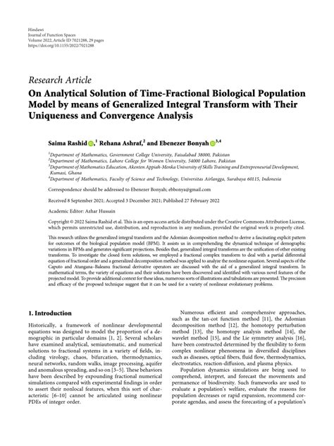 pdf on analytical solution of time fractional biological population model by means of