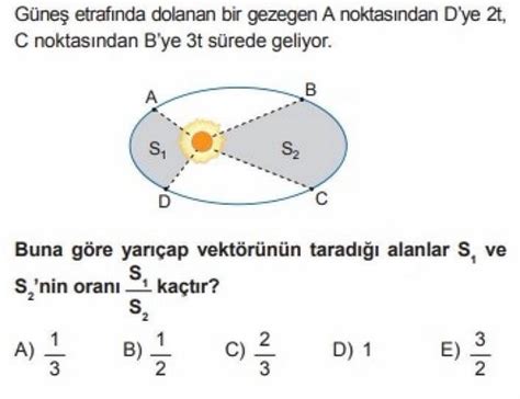 12 Sınıf Fizik Kütle Çekim Kuvveti Kepler Kanunları Testi Çöz