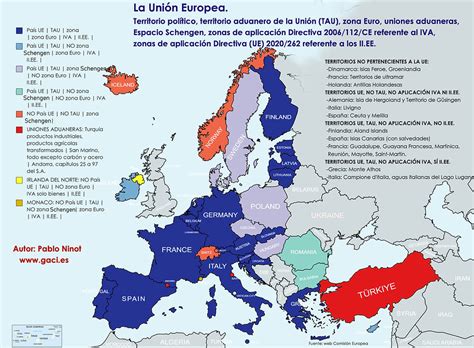 Mapa de la Unión Europea Países TAU zona Euro uniones aduaneras