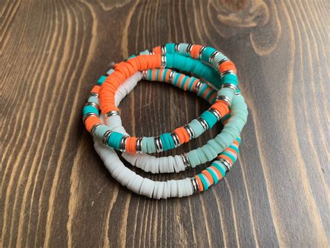 Teal Mix Clay Bracelets Etsy Beads Bracelet Design Clay Bracelet