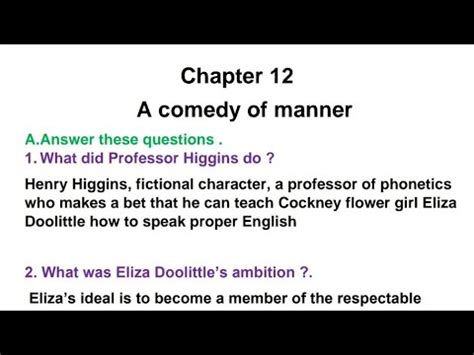 A Comedy Of Manners Class 6 And Class 8 Question Answer Of English