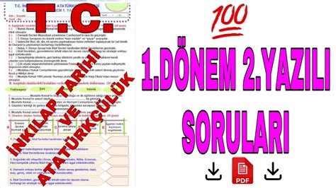 8 SINIF İNKILAP TARİHİ 1 DÖNEM 2 YAZILI SORULARI YouTube