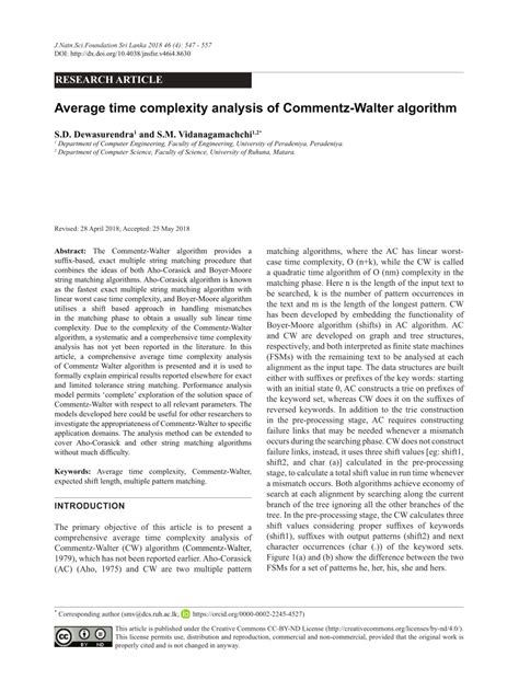 pdf average time complexity analysis of commentz walter algorithm
