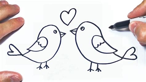 Cómo dibujar unos Pajaros Enamorados Paso a Paso