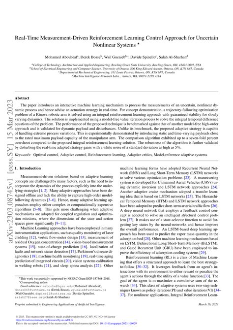 pdf real time measurement driven reinforcement learning control approach for uncertain