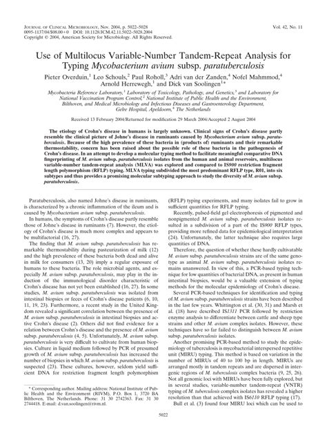 pdf use of multilocus variable number tandem repeat analysis for typing mycobacterium avium