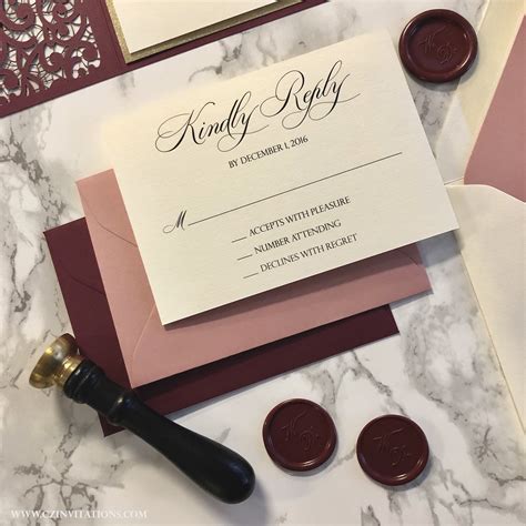 Burgundy Lace Laser Cut Gate Fold Wedding Invitation CZ INVITATIONS