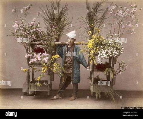Vintage Kusakabe Kimbei Photograph From Old Japan A Flower Seller With