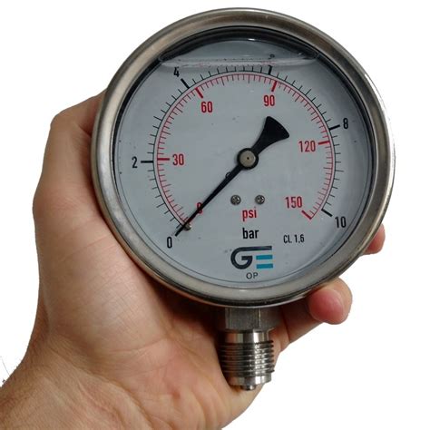 Manômetro Vertical 150 PSI 10 Bar Rosca 1 2 BSP Total Inox