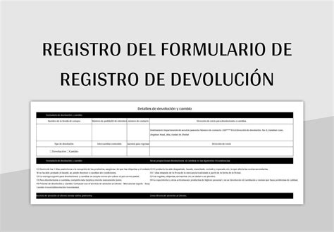 Plantilla de Excel Registro Del Formulario De Registro De Devolución y