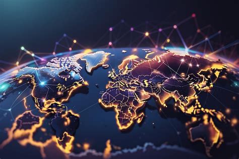 Premium Photo Global Network Connection World Map Point And Line