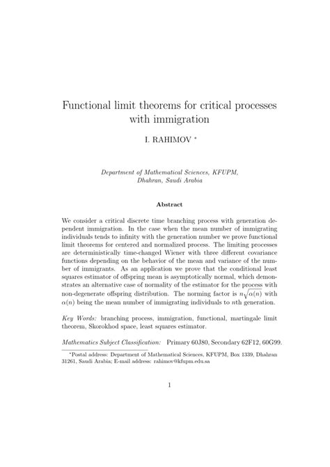 pdf functional limit theorems for critical processes with immigration