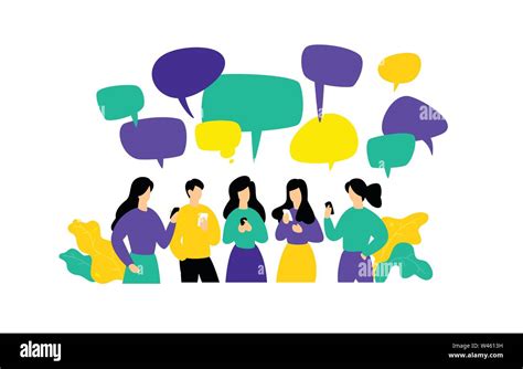 Illustration Of People With Phones Vector Employees Communicate In