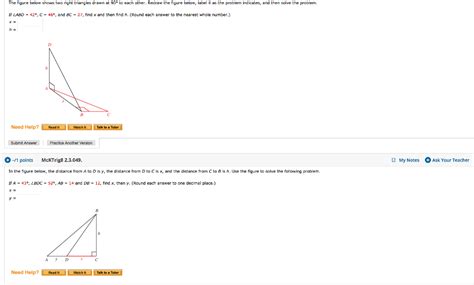 solved the figure below shows two right triangles drawn at