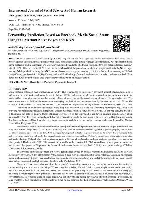 pdf personality prediction based on facebook media social status using the method naïve bayes