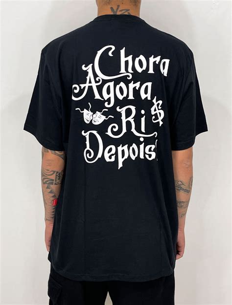 Manga Curta Camiseta Chronic Frase Chora Agora Ri Depois Back Preto