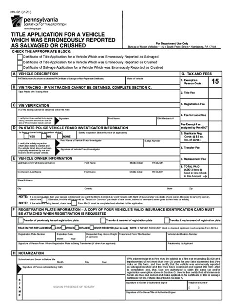 2021 2025 Form PA MV 6E Fill Online Printable Fillable Blank PdfFiller