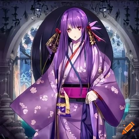 Anime Character With Purple Hair And Amethyst Kimono