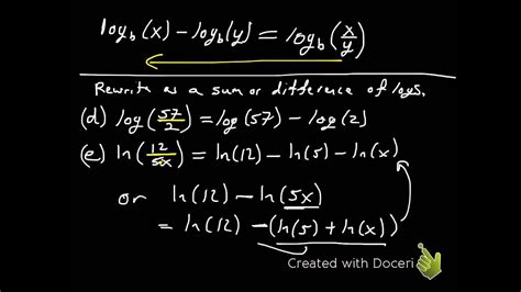 rewriting as a sum or difference of logs youtube