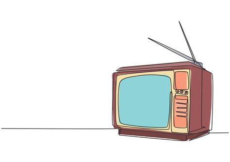 un dibujo de línea continua de un televisor antiguo retro con caja de