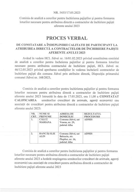 Proces verbal de constatare a îndeplinirii calității de participant la