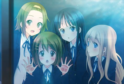 Safebooru Against Glass Akiyama Mio Black Eyes Black Hair Blonde Hair Blue Eyes Brown Eyes