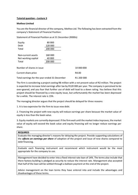 tutorial question motheo ltd additional requireds tutorial question lecture 3 motheo
