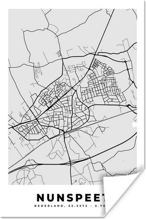 Poster Stadskaart Nunspeet Kaart Plattegrond 80x120 Cm Bol