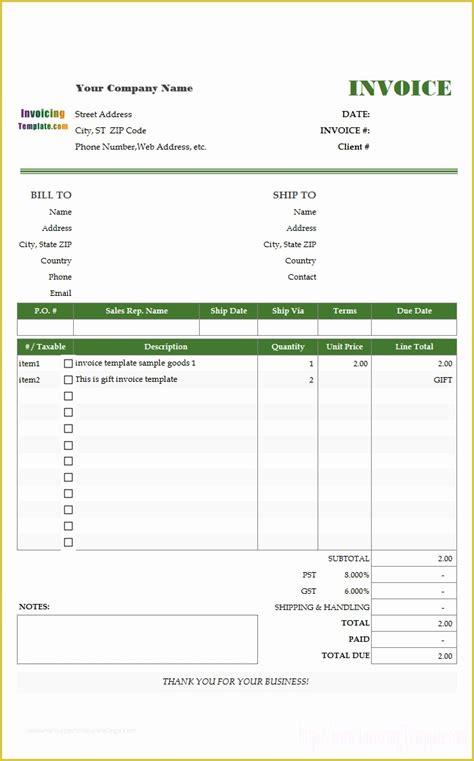 Free Billing Template Of Free Google Docs Invoice Templates