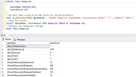 count the number of records for each database tables in ms sql mangyfoil