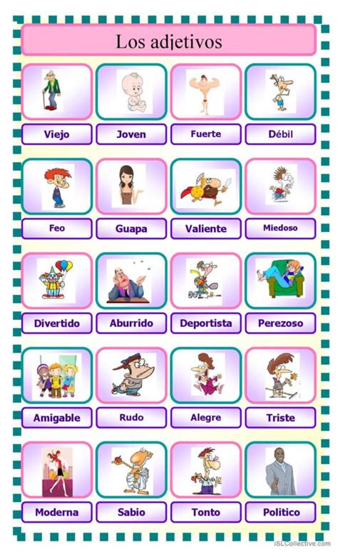 adjetivos Español ELE hojas de trabajo pdf doc